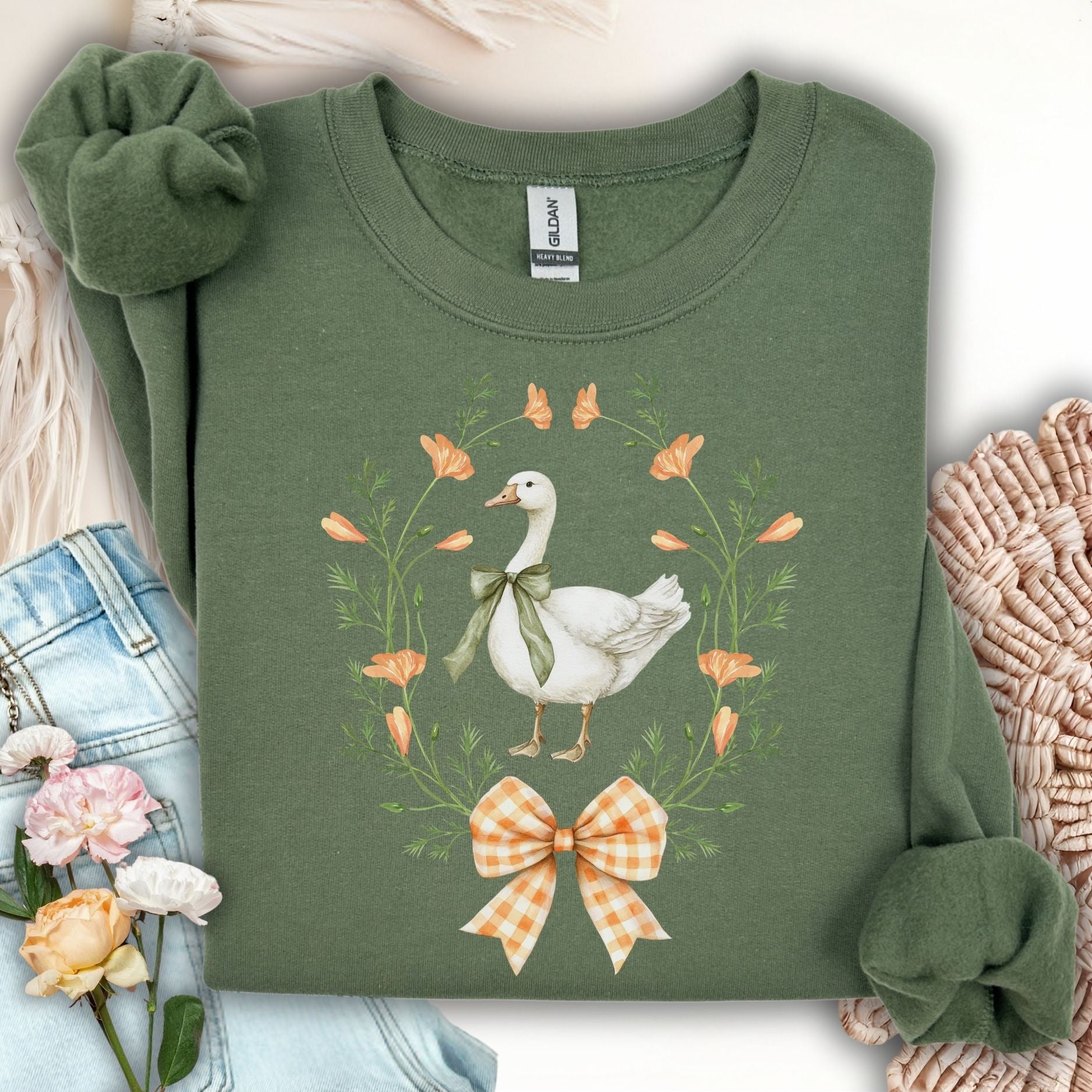 Rustic Spring Farmhouse Goose & Wreath Sweatshirt – Wild Petal Threads